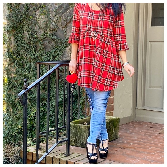 Boutique | Tops | Red Plaid Loose Fit Beautiful Tunic Top | Poshmark